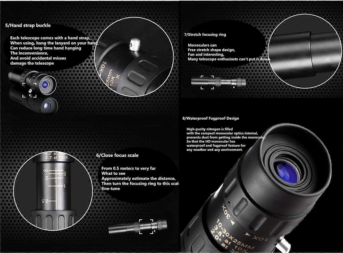 4K 10-300X40mm Super Telephoto Zoom Monocular Telescope, Waterproof ...