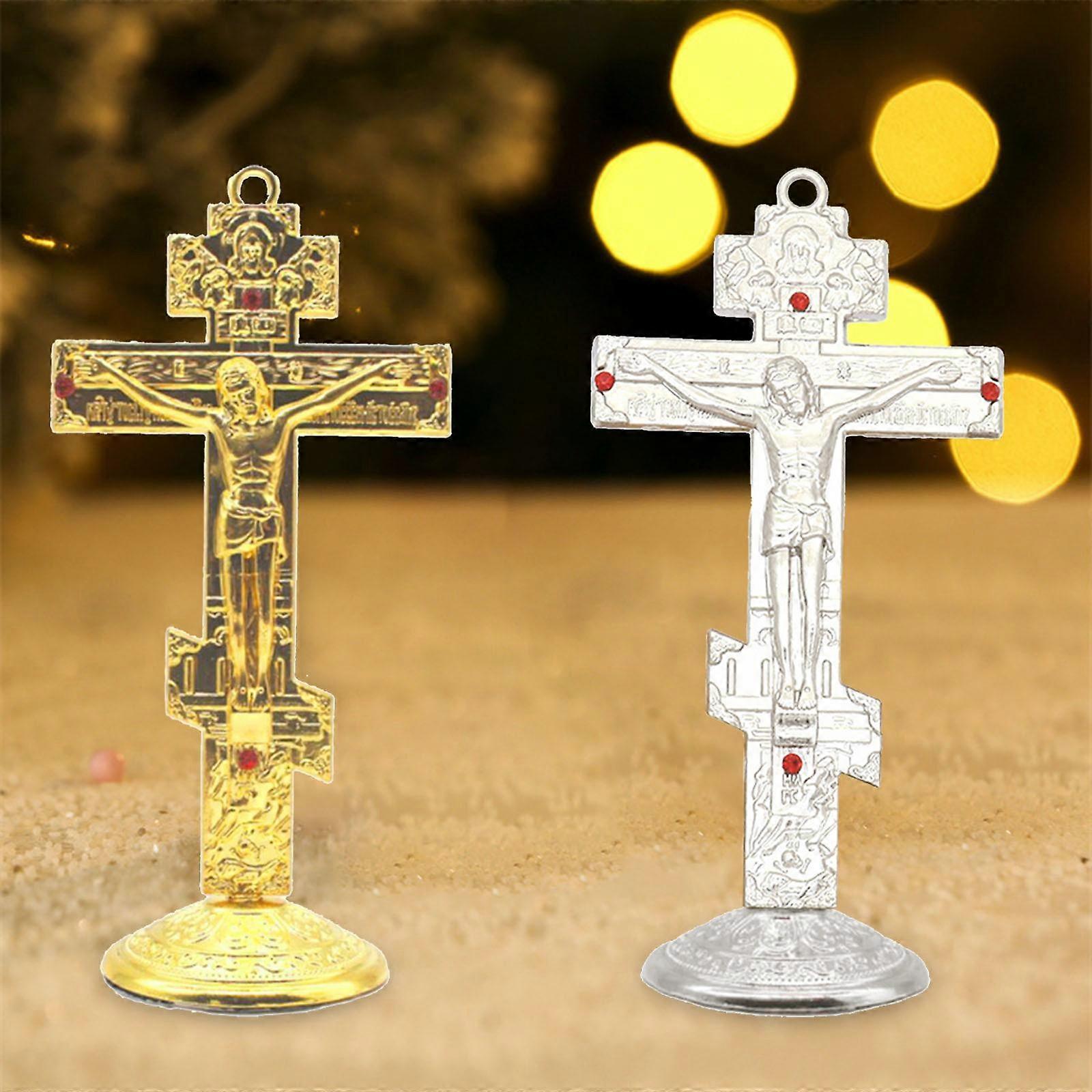 Jesus Cross for Desk Metal with Base Tabletop Ornaments Christian Home ...