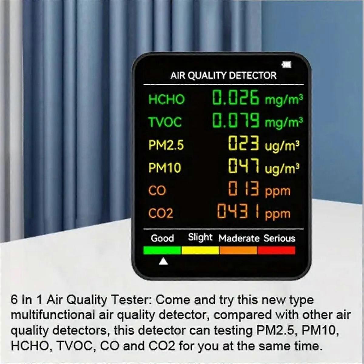 6 in 1 Multifunctional Air Quality Tester LCD Display Home Indoor ...
