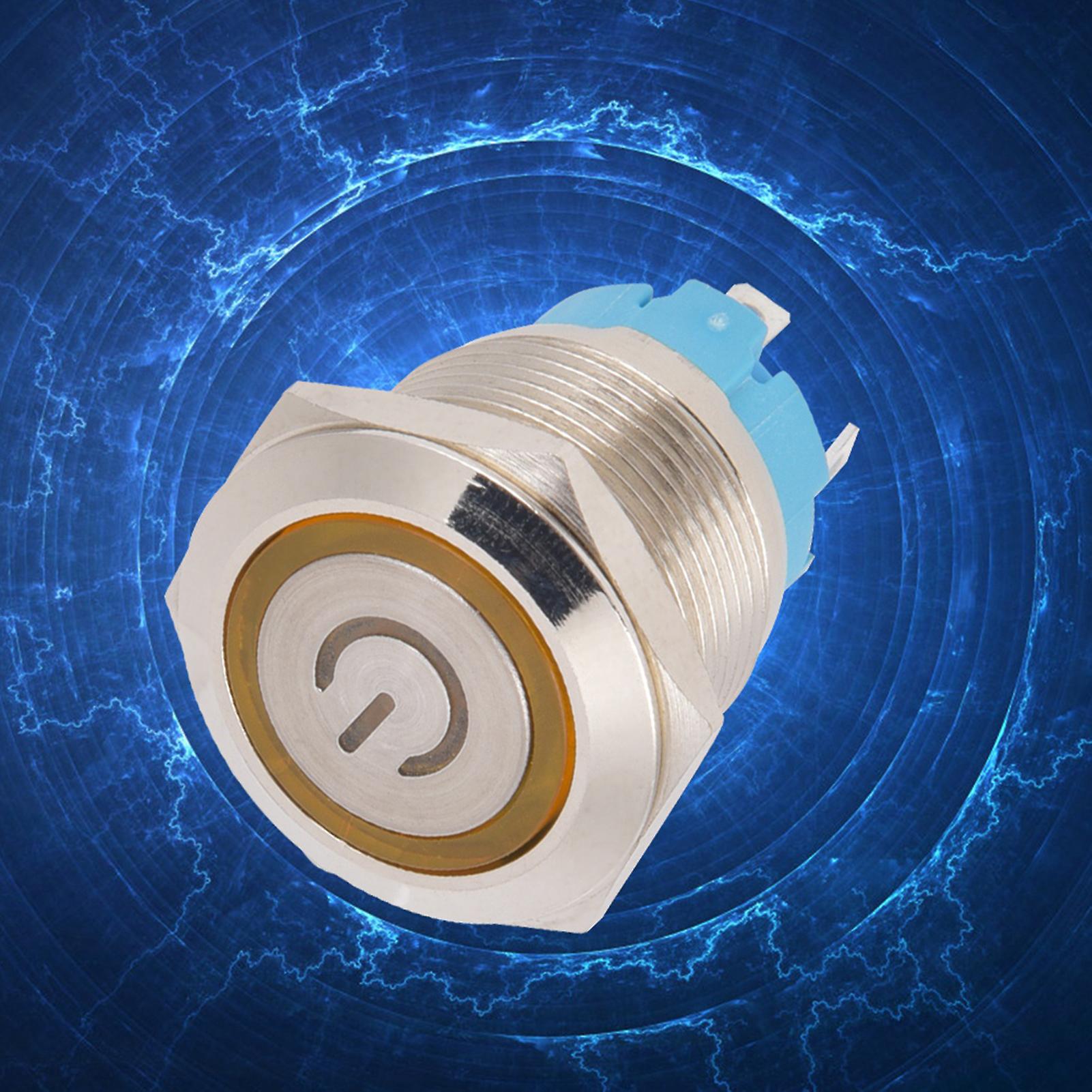 2Pcs Push Button Switch 4-Pin 19mm Round Flat Head Stainless Steel ...