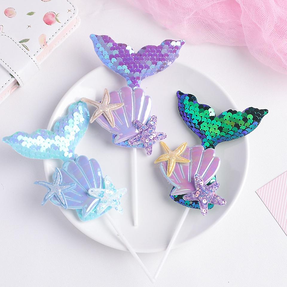 3pcs Mermaid Tail Sequin Cake Topper Muffin Cupcake Toppers for Mermaid ...