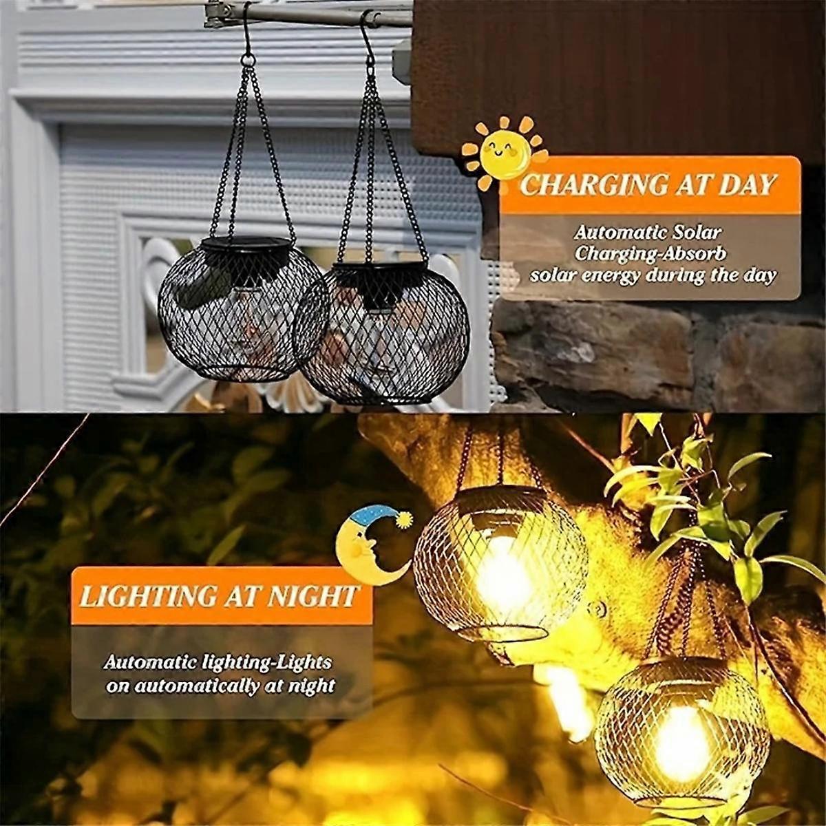 2PCS Outdoor Solar Lanterns Light Hanging Solar Lights Decorative LED ...