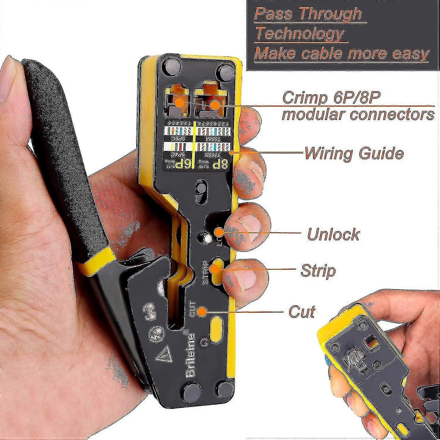 Rj45 Crimp Tool Pass Through Kit Ethernet Crimper Cat5 Cat5e Cat6 ...