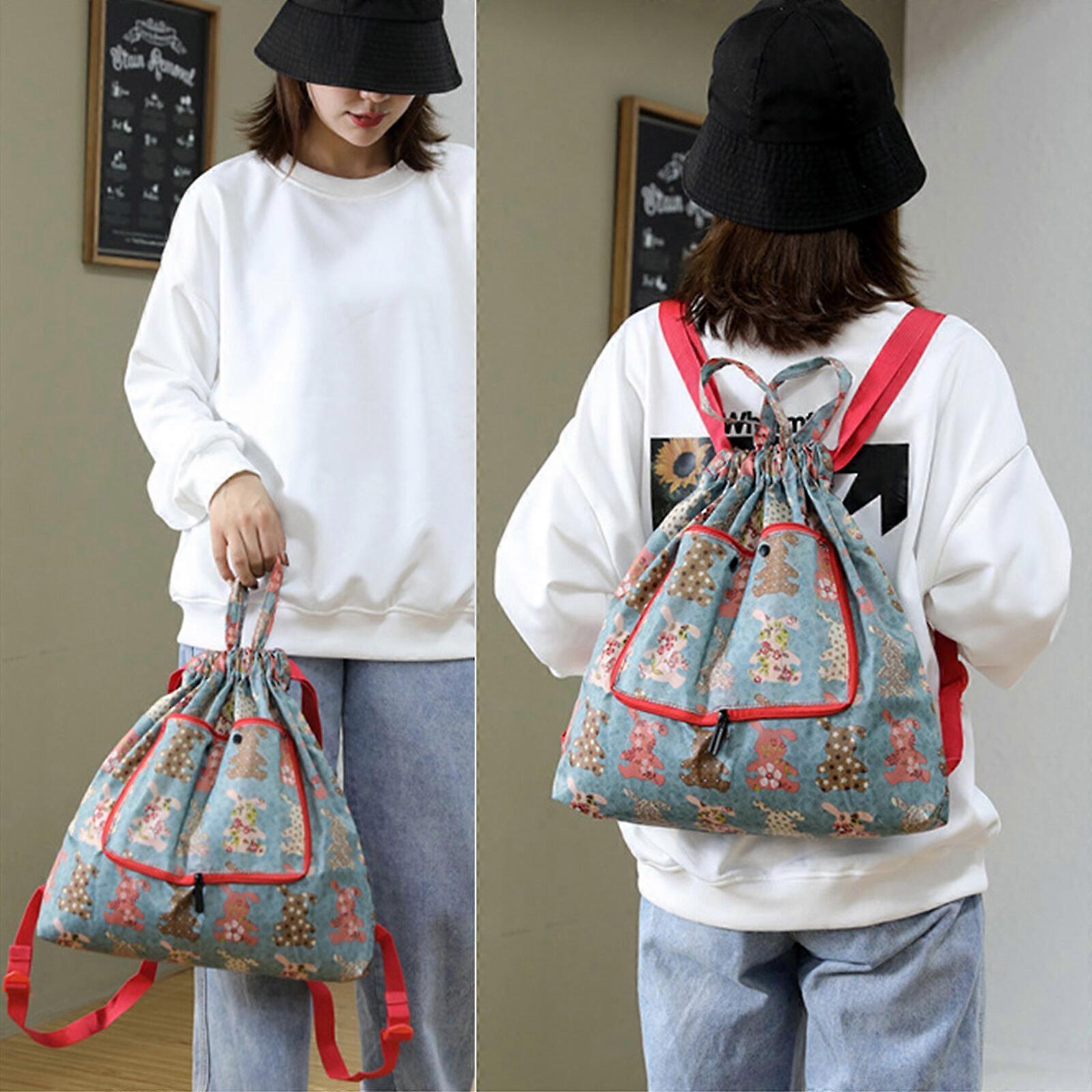 Drawstring Backpack Sports Gym Bag Foldable Large Travel Tote Bags ...