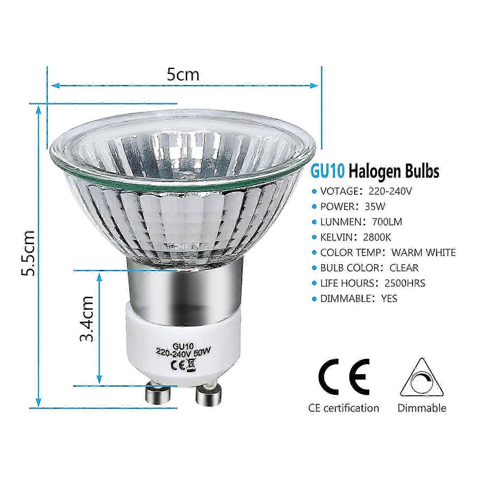 GU10 Halogen Bulbs 35W 2800K Warm White, Pack of 8 Dimmable Ceiling ...