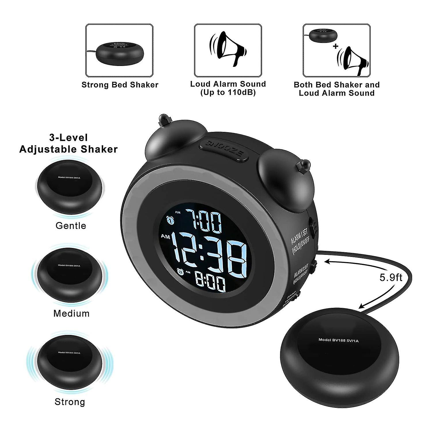 Loud Dual Alarm Clock With Bed Shaker, Vibrating Alarm Clock For Heavy ...