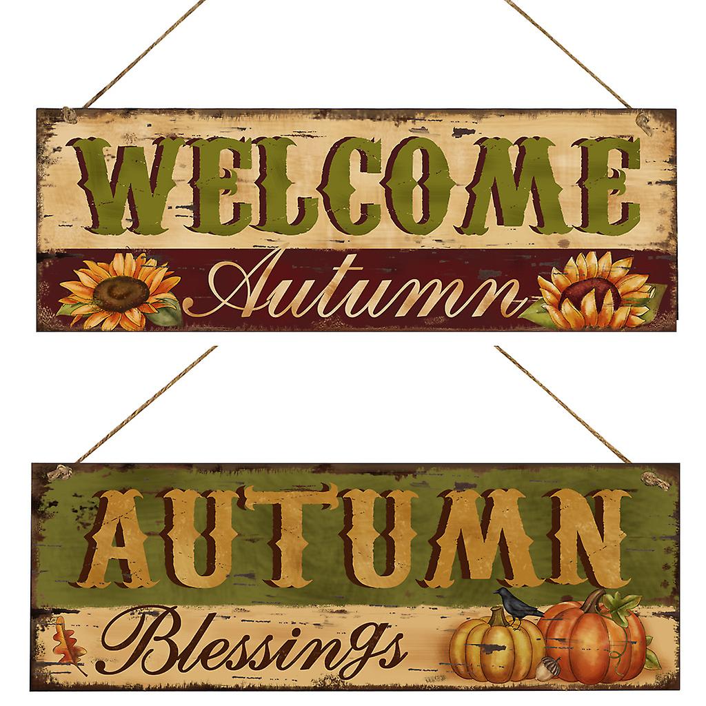 Welcome Autumn Hanging Door Sign Plaque Wooden House Decorations ...