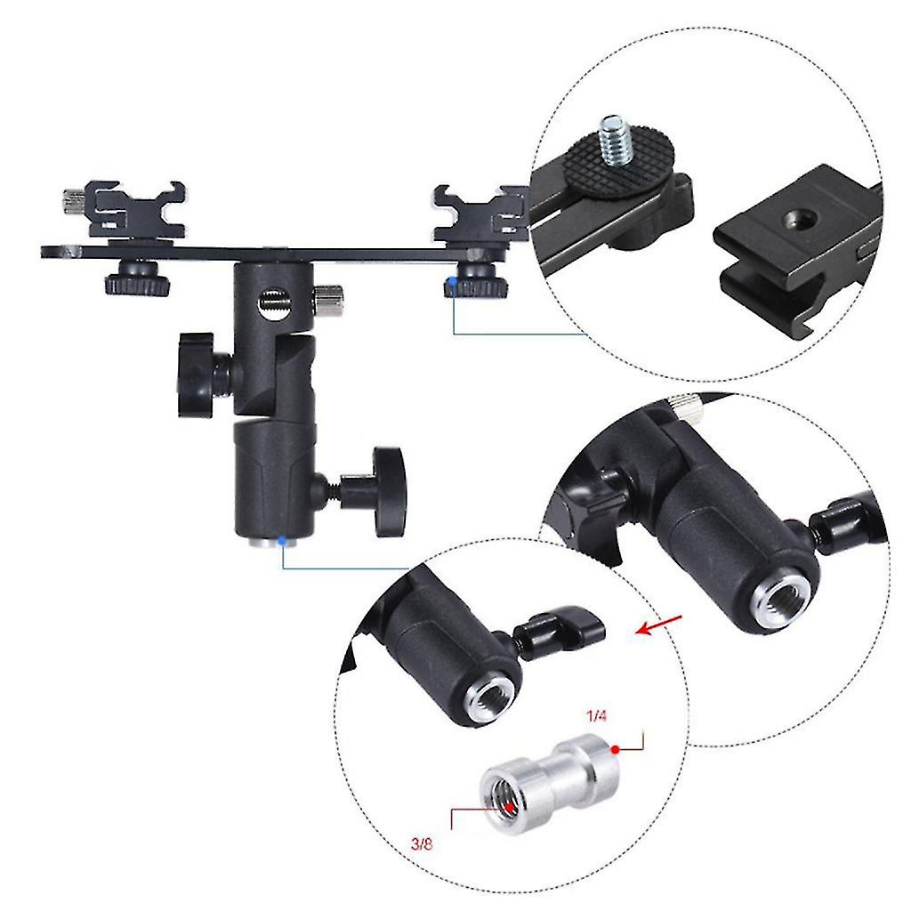 Dual Flash Bracket 2-hot Shoe Mount Speedlight Stand Umbrella Holder ...