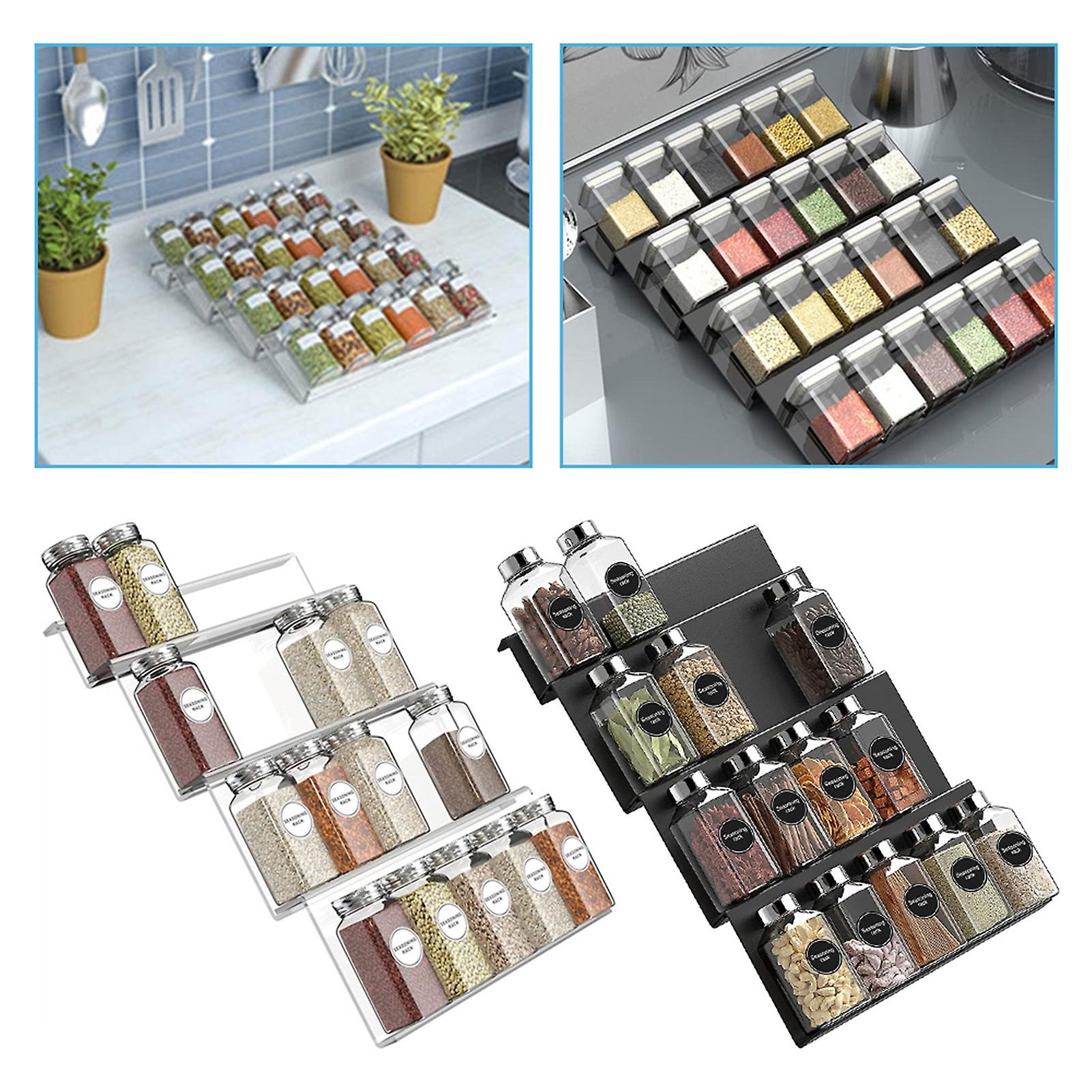 4-Tier Drawer Spice Organizer Expandable Acrylic Spice Rack Tray ...