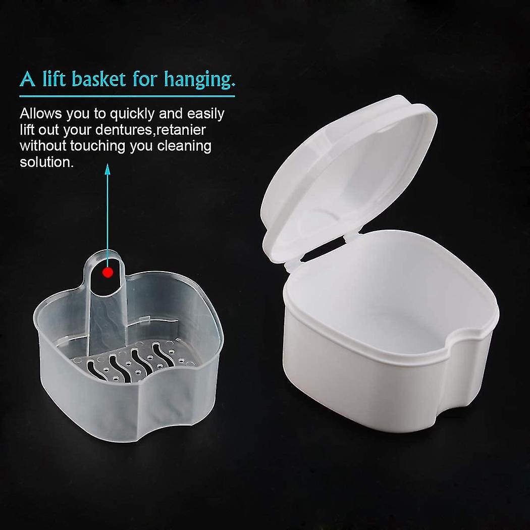 White Denture Case, Denture Cup With Strainer, Denture Bath Box Teeth ...