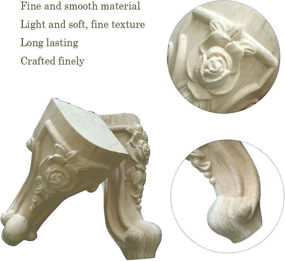 4 Pieces Wooden Carved Furniture Legs, 6 Inch/15cm Solid Wood Furniture ...
