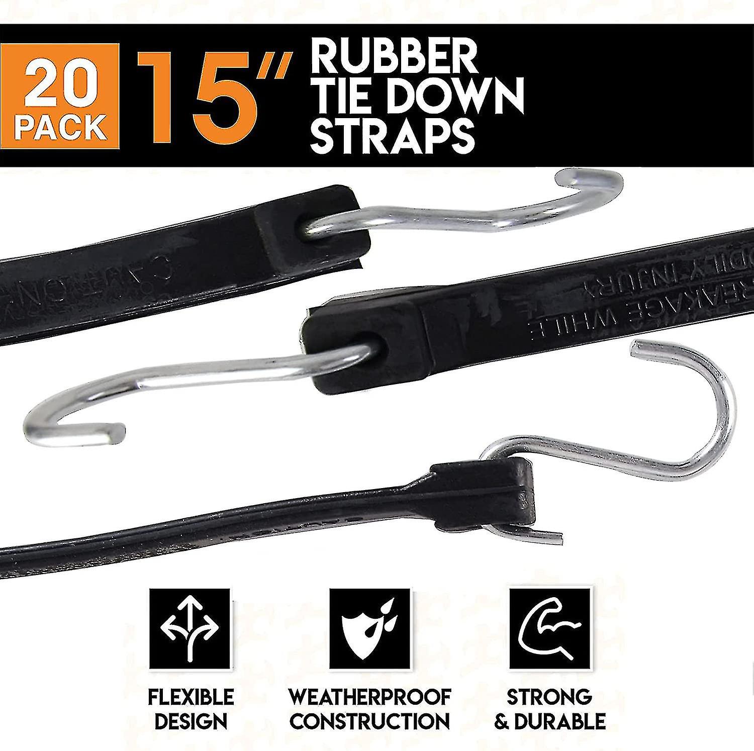 20 Pack 15' Adjustable Rubber Tarp Straps, Epdm Bungee Cords With Hooks ...