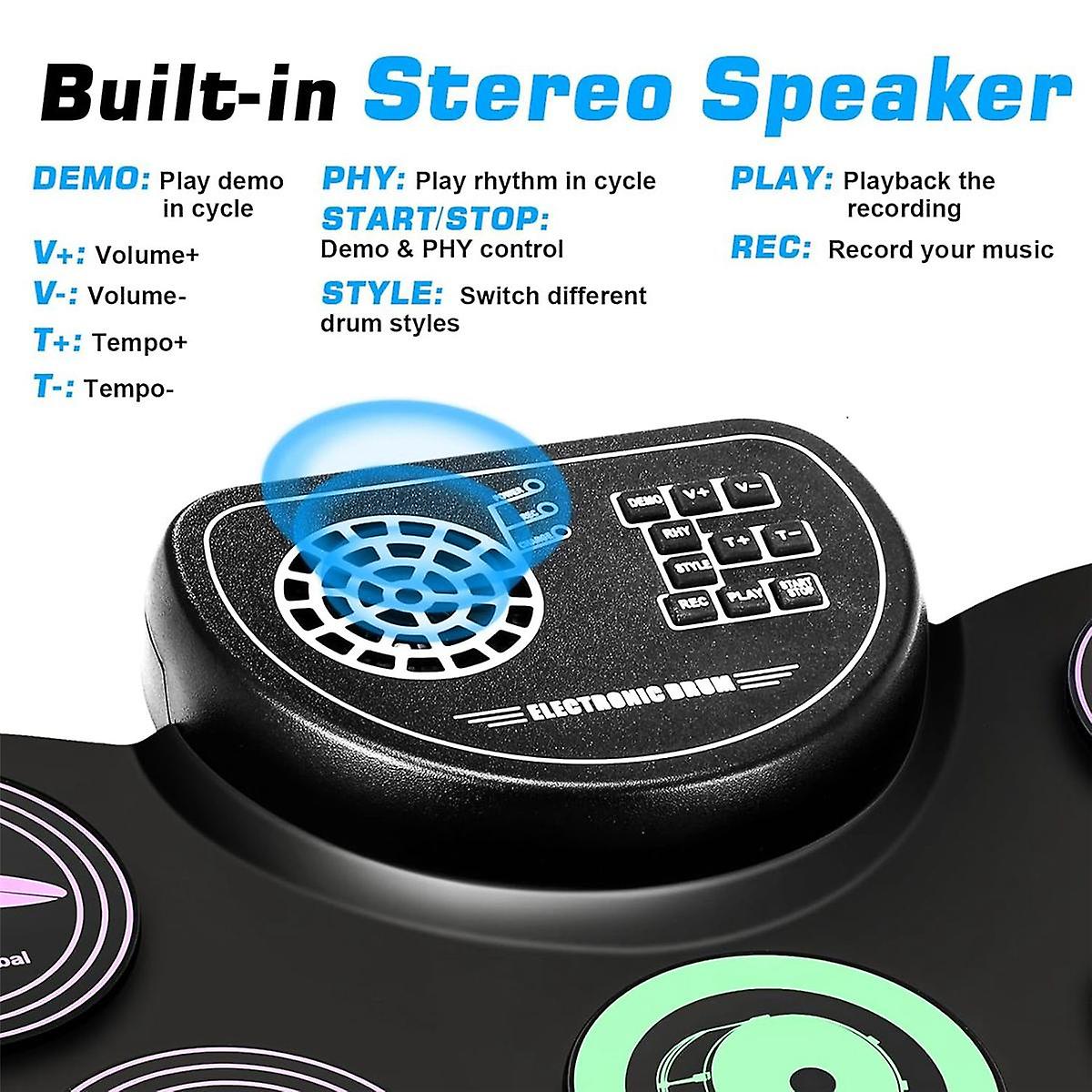 Hand Roll Drum Set,9 with Headphone Jack,Electronic Drum Kit Built-in ...