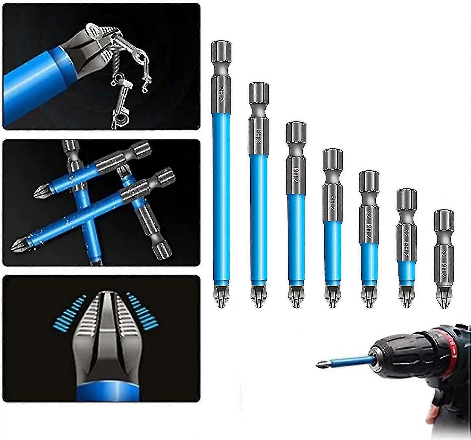 Magnetic Anti-slip Drill Bit Set, Magnetic Ph2 Screwdriver Bits Set7pcsblue | Fruugo UK