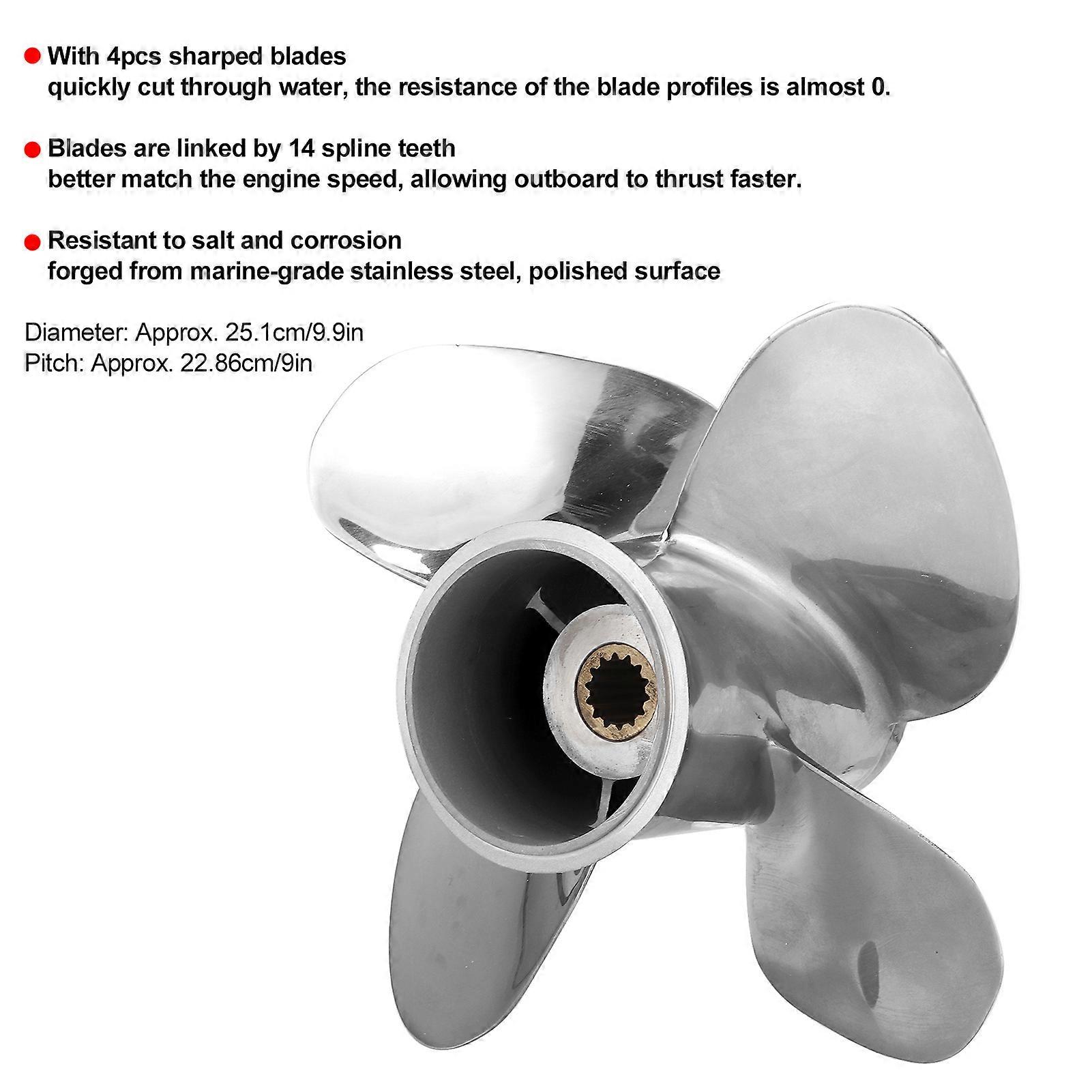 9.9x9 RH Outboard Propeller 4 Blades Stainless Steel Parts Fit for ...