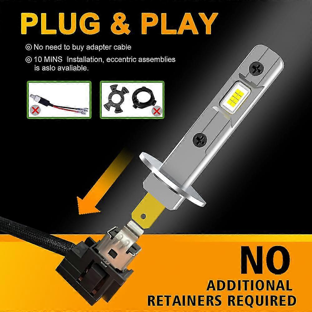 2Pcs LED Light Bulb H1 LED Headlight Mini Size Design Wireless Fanless ...