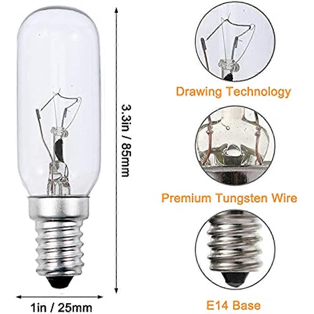 40W Cooker Hood Light Bulb E14 SES Appliance Lamp Warm White 2700K Dimmable T25 Tubular ...