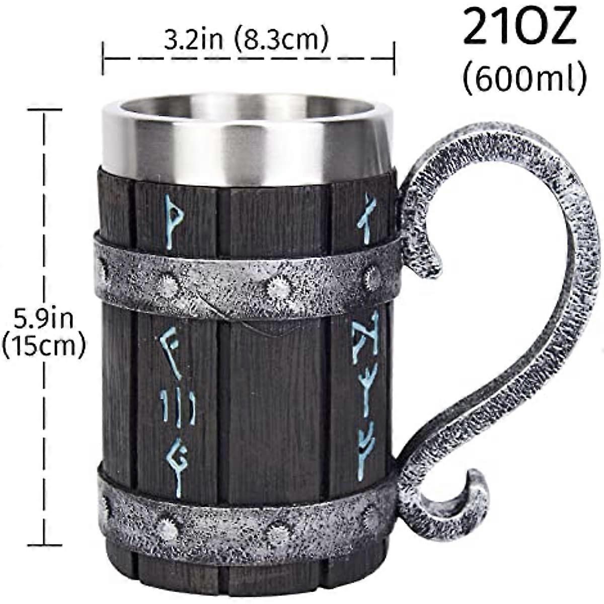 Rune Beer Glasses Jug Stainless Steel Wood Resin 3D Norse Decoration ...