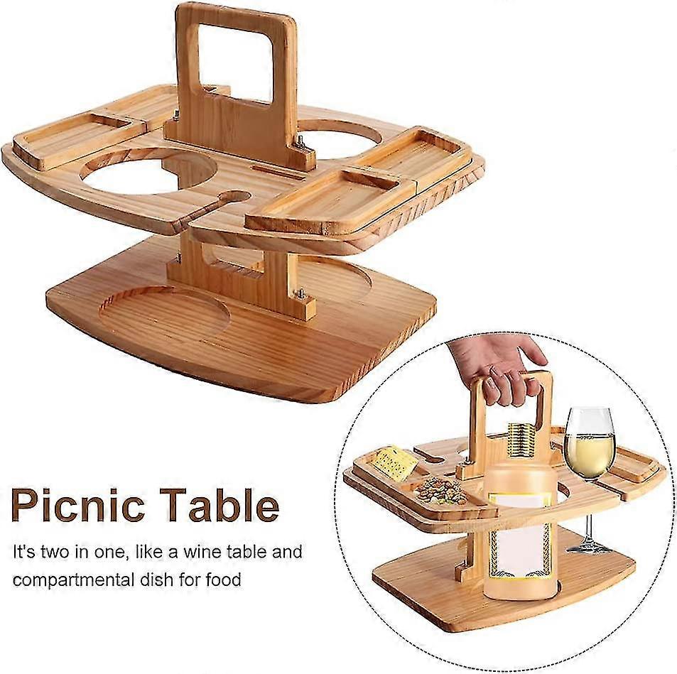 Portable Picnic Table, Wooden Wine Picnic Tables For Outdoors, Snack ...