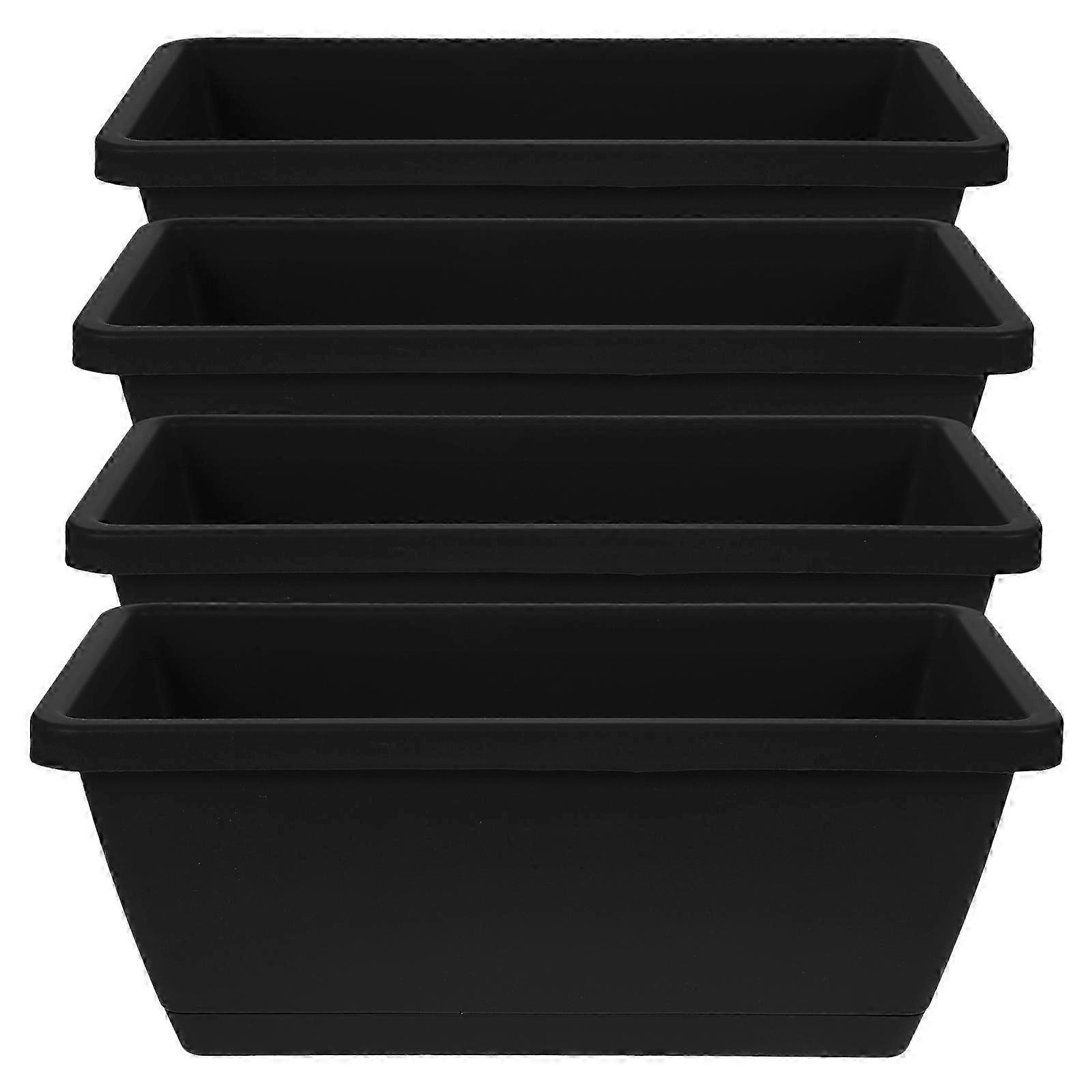 4pcs Balcony Flower Boxes Rectangular Planters with Trays Plastic ...