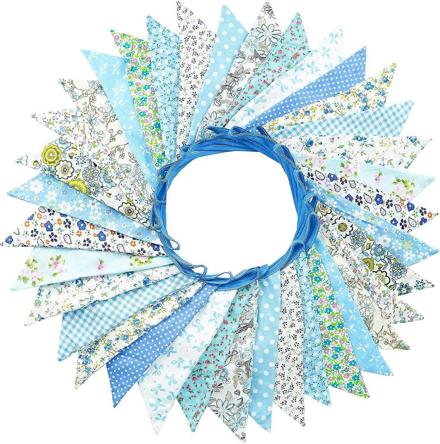 36PCS Blue Fabric Bunting Banner, 10M Double Sided Cotton Bunting ...