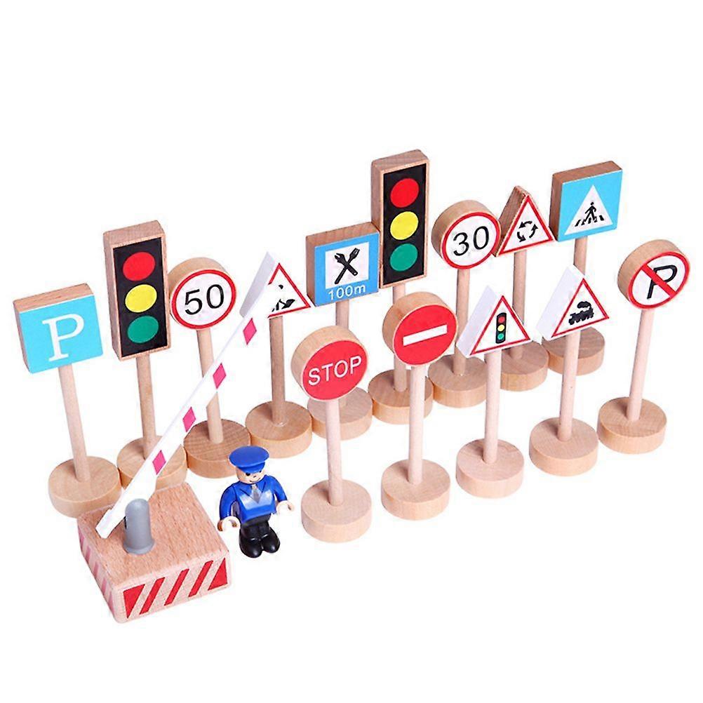 16pcs/set Kids Wooden Road Signs Toys Kids Street Signs Police Figure ...