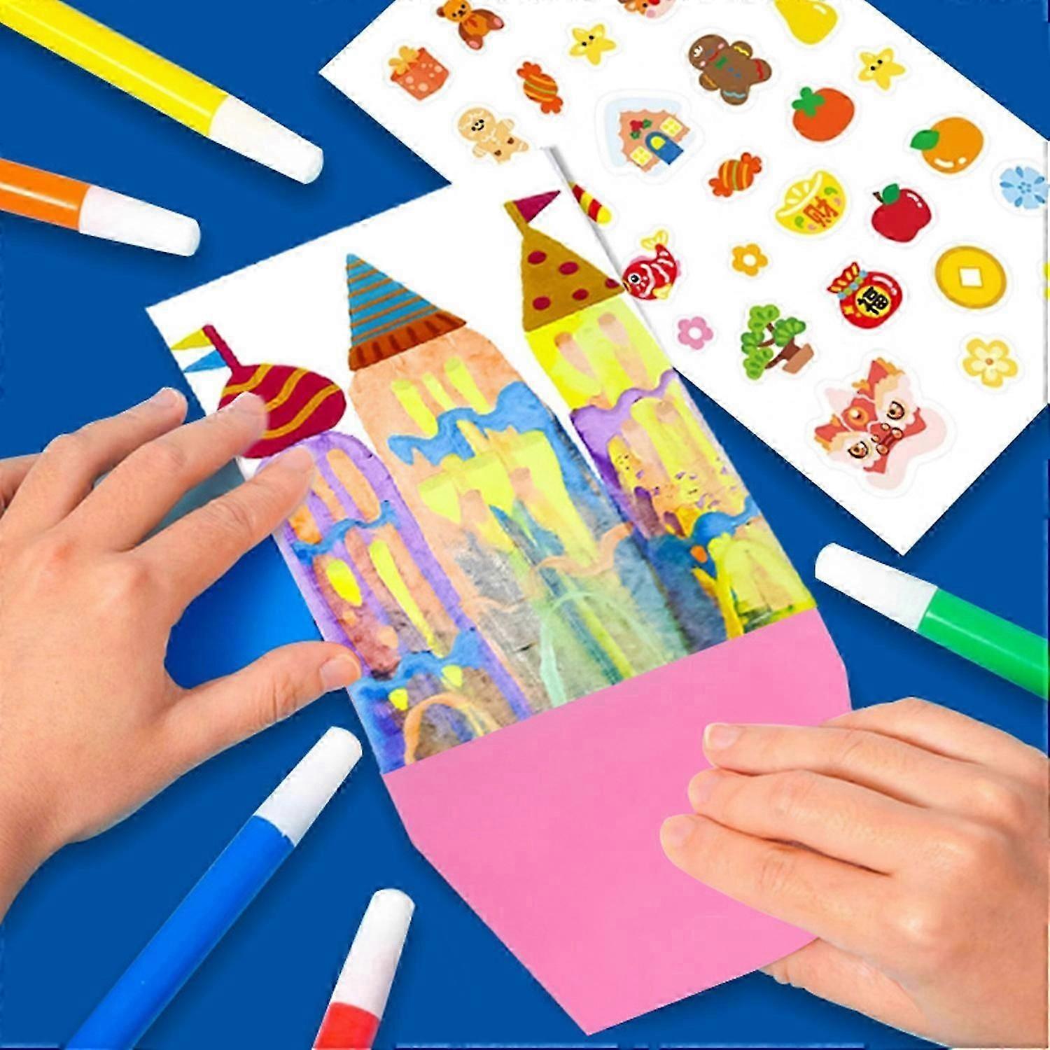 1 Set Squeegee Art Kids Paint Kit DIY Rainbow Scratch Painting Crafts ...