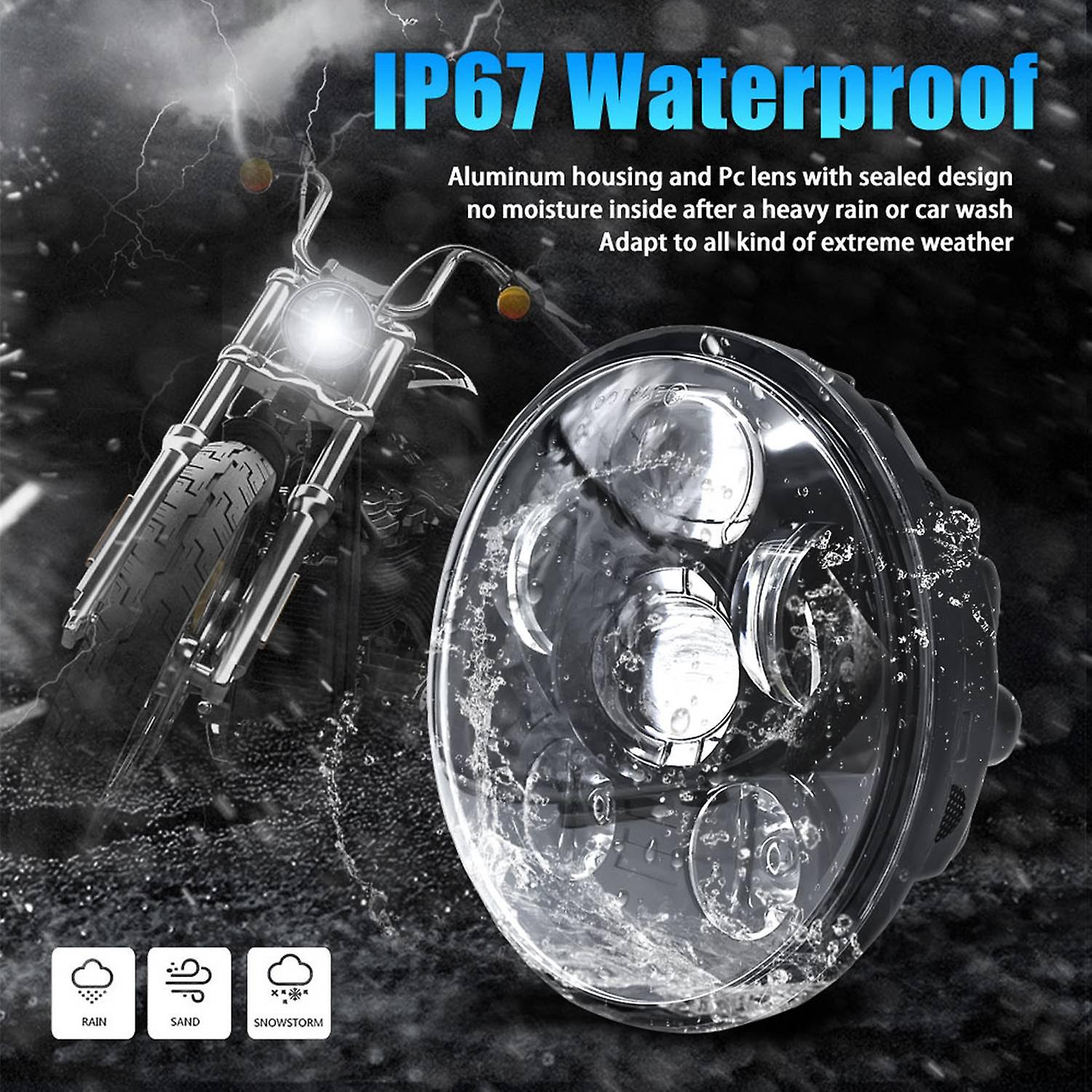 5-3/4'' 5.75 inch Motorcycle LED Headlight with High Low Beam White ...