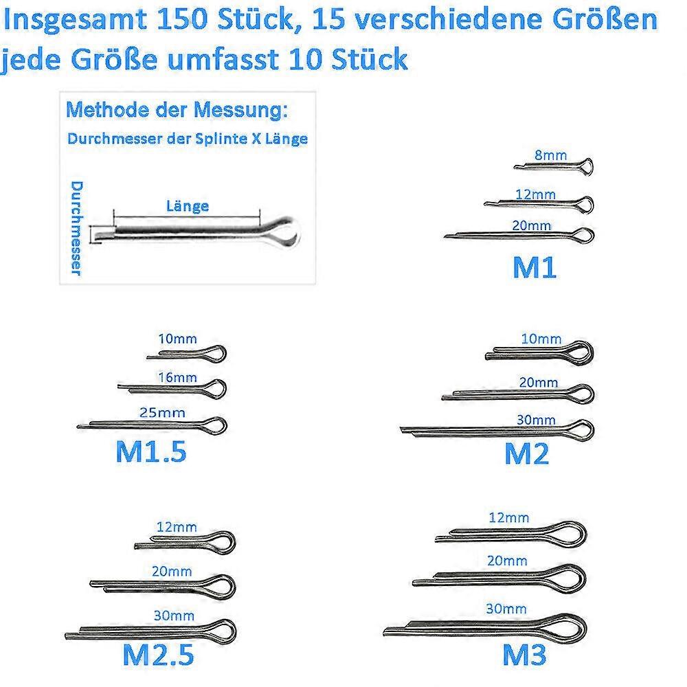 Stainless Steel Locking Pins Assortment Set 150pcs Straight Split Pins ...