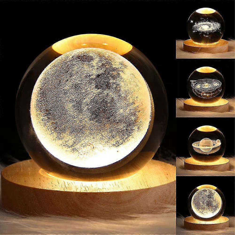 3d Galaxy Solar System Crystal Ball Night Light Saturn Moon Planet ...
