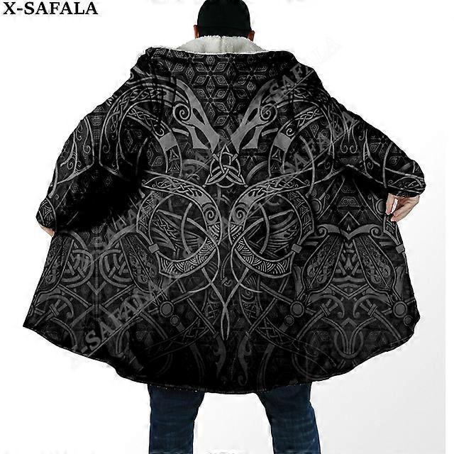 Thick Warm Hooded Cloak for Men Tattoo Symbol Viking Armor Overcoat ...
