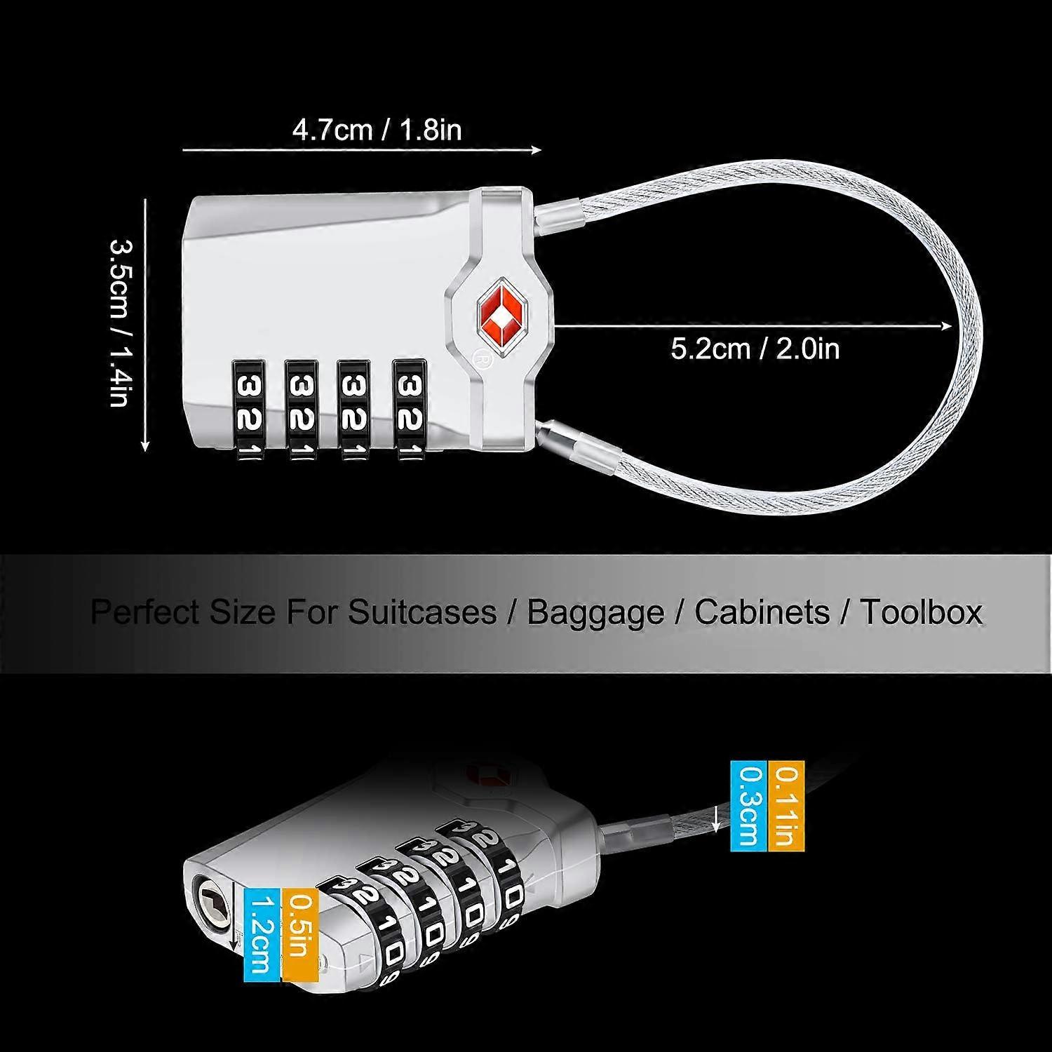 Approved Cable Luggage Locks, [Long Shackle] Diyife Luggage Locks,4 ...