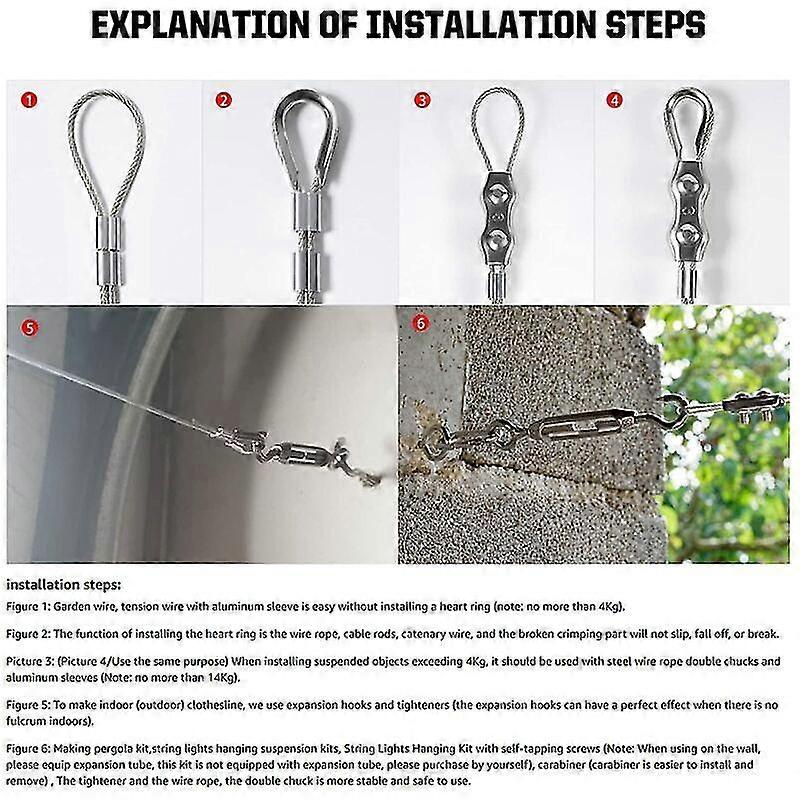 30m Stainless Steel Rope Hanging Kit, 2mm Coated Stainless Steel Rope With Turnbuckle And Hooks ...