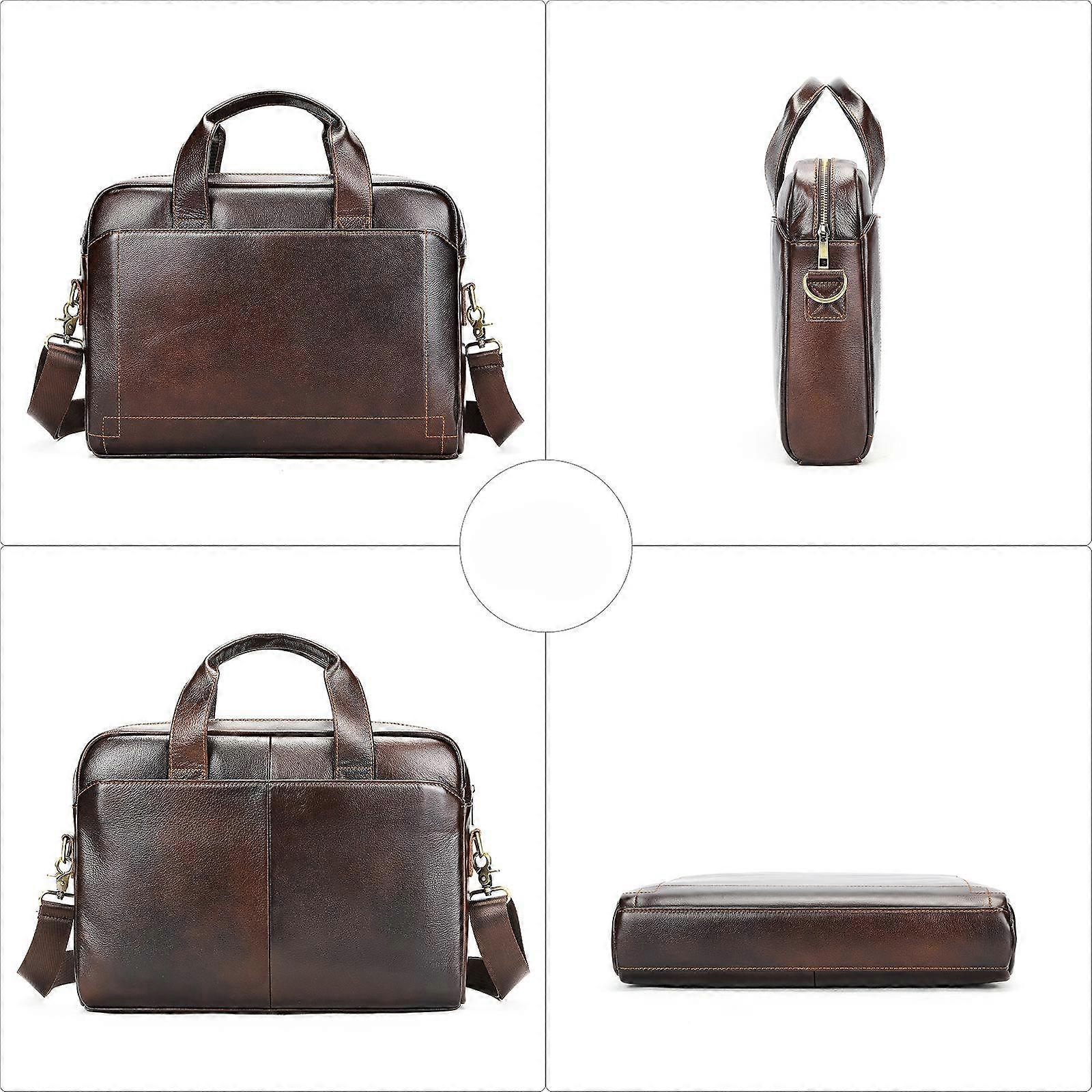 Men's Leather Handbag Head Layer Cowhide Briefcase Leather Laptop Bag ...