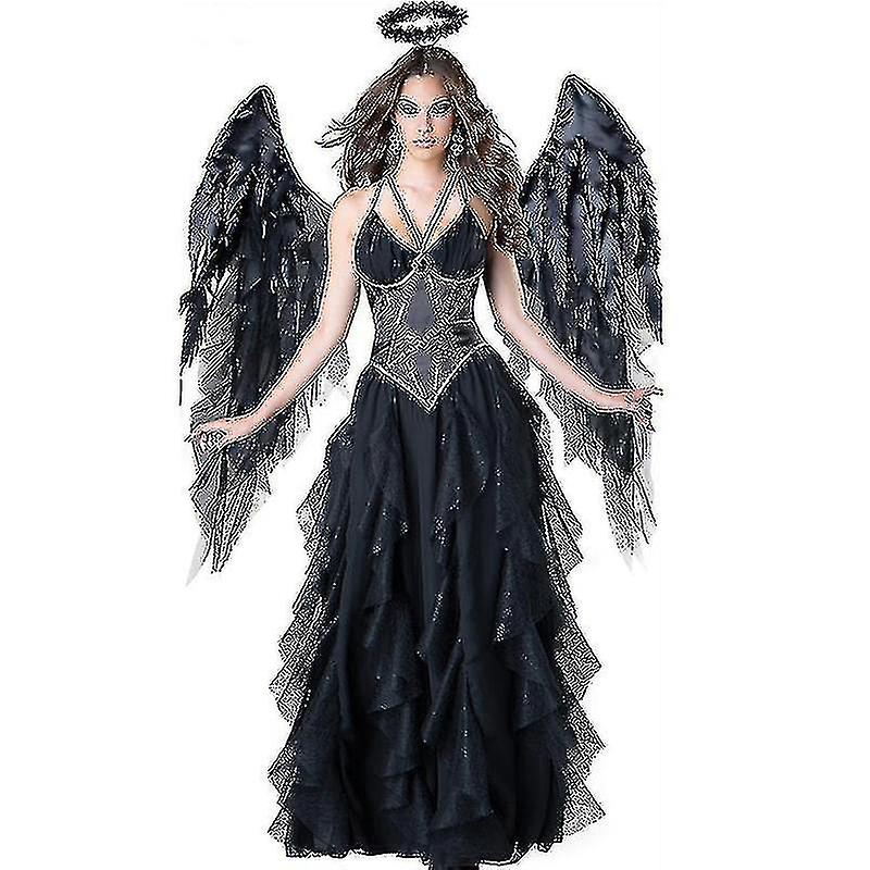 New Deluxe Lady Dark Fallen Angel Costume Gothic Vampire Evil Demonic ...