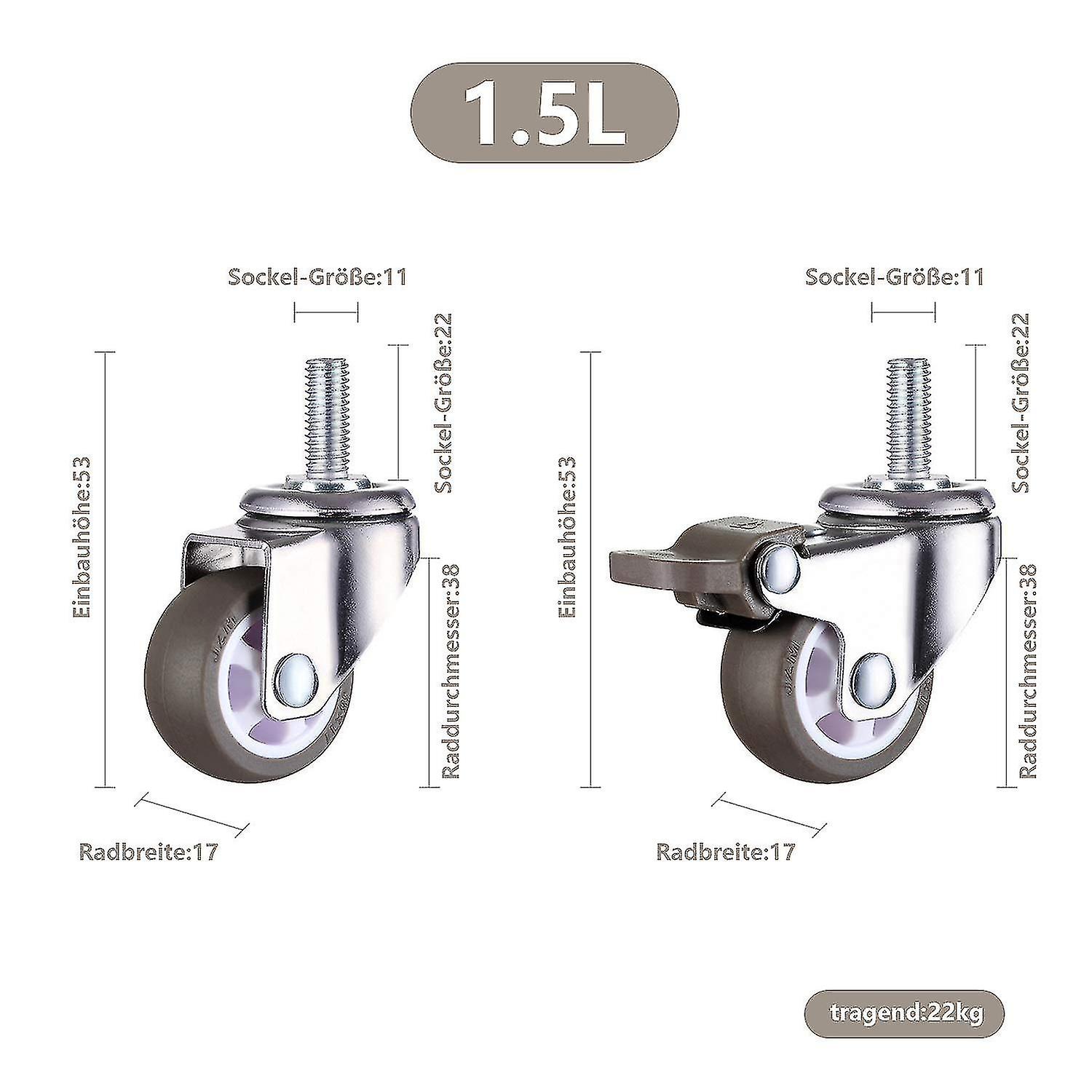 M8 Threaded Stem Rubber Heavy Duty Swivel Caster For Hand Trolley, Work ...