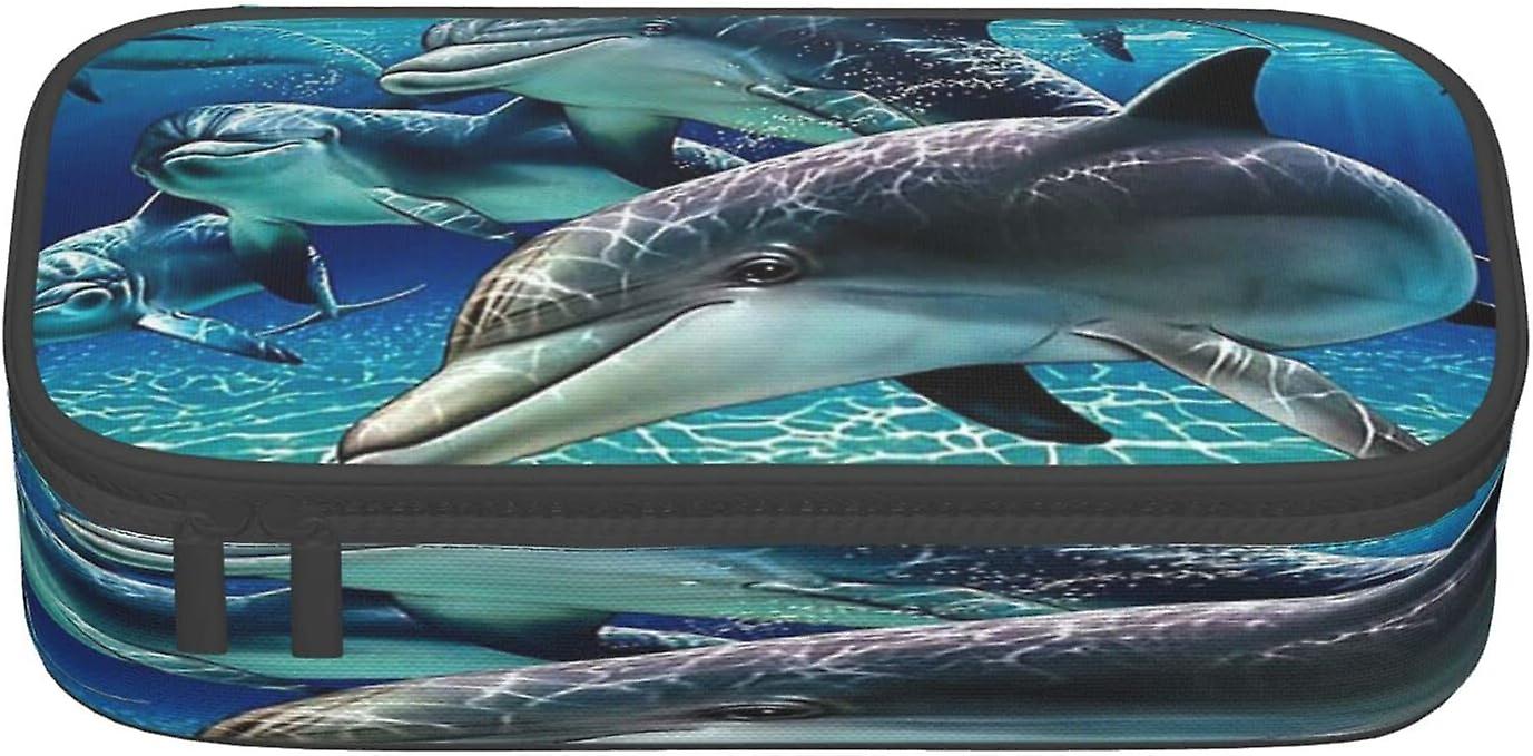 Large Capacity Pencil Case Dolphins Stationery Pencil Bag Makeup Pouch ...