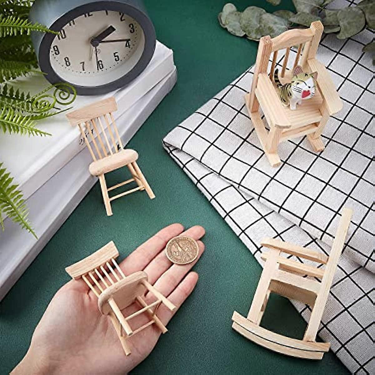 4pcs 1:12 Mini Rocking Chair Dollhouse Wooden Chairs Scale Miniature ...