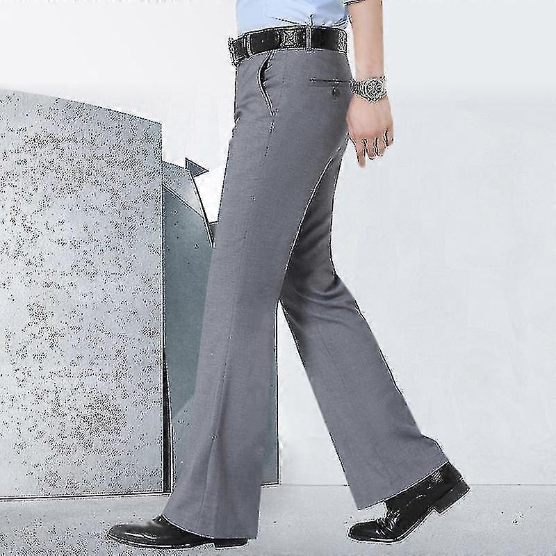 Men Flared Boot Cut Trousers Business Casual Classic Office No Ir ...