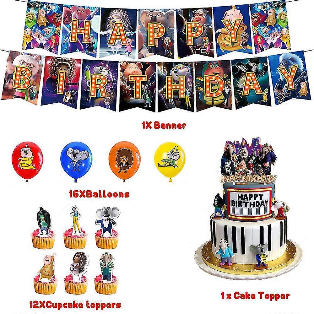 Sing 2 Birthday Decors Set Cartoon Theme Birthday Decorations Balloons ...