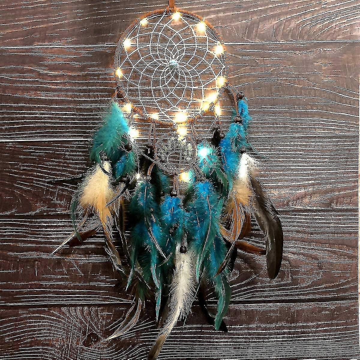 Dream Catcher Blue Tree Of Life With Feathers, Mobile Led Fairy Lights ...