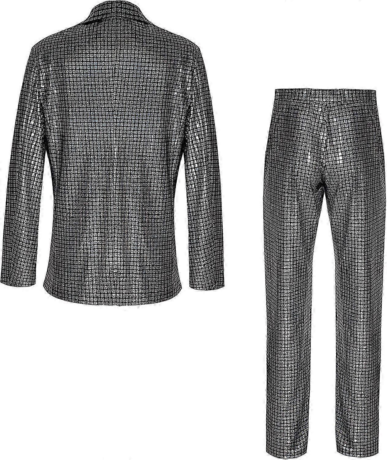 2 Pcs Men's Metallic Suit Sequined Suit Slim Leisure Suit Disco outfit ...
