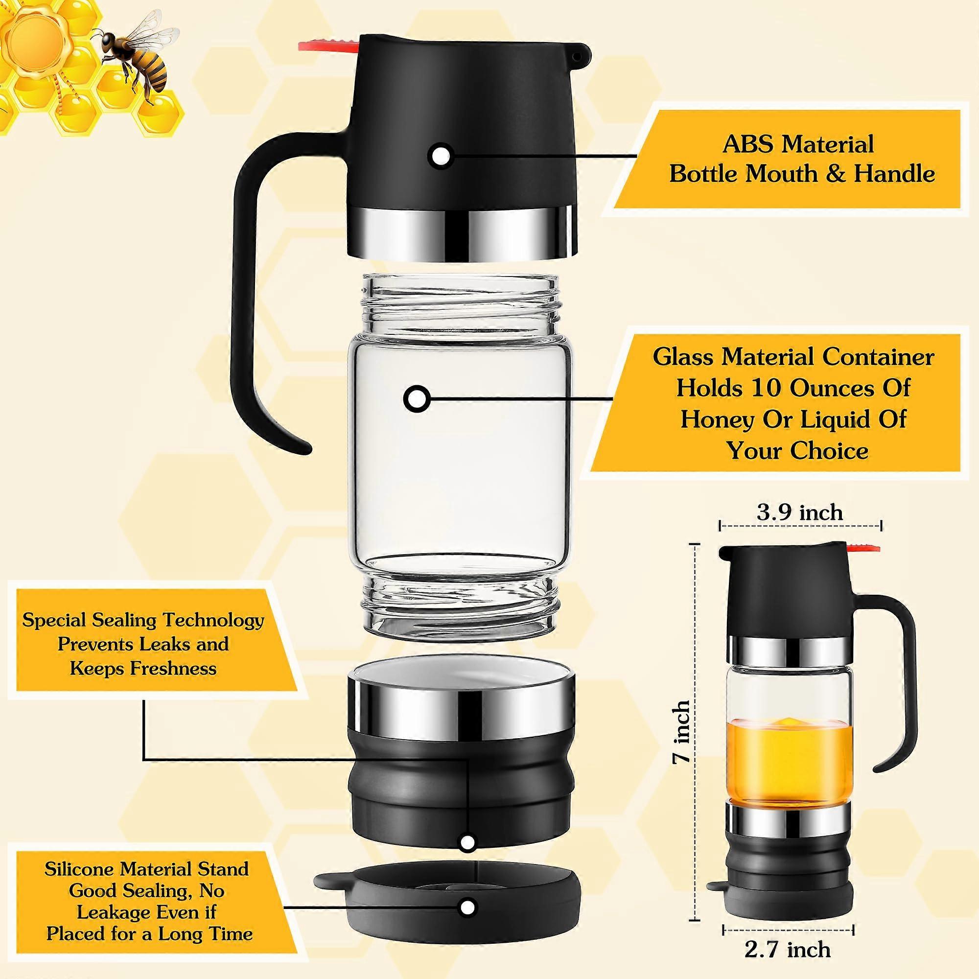 No Drip Glass Honey Dispenser with Handle - 10Oz Leakproof Syrup Jar ...