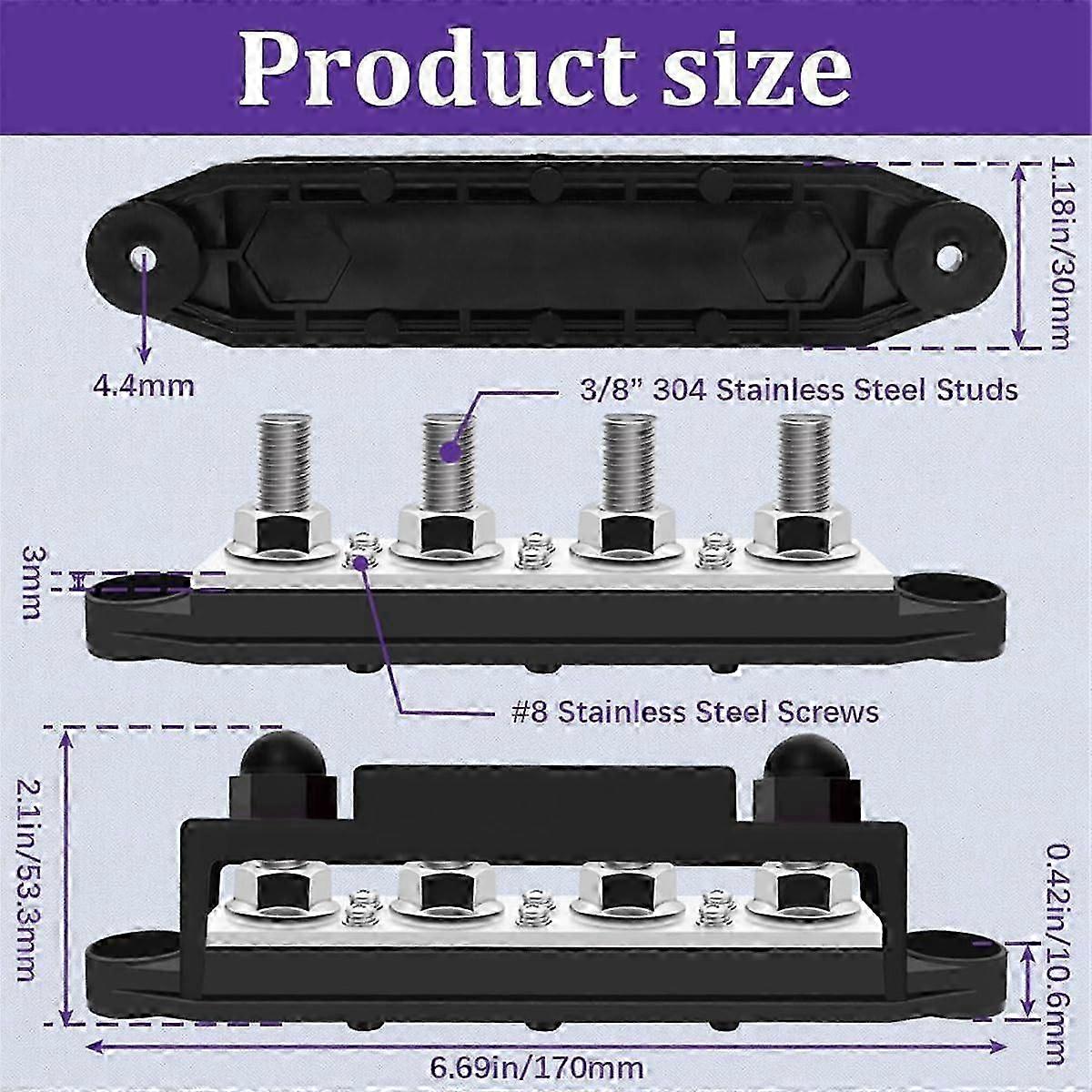 250A 12V Bus Bar Marine 12V,Power Distribution Block with Cover Screws Terminals,Battery Bus Bar ...