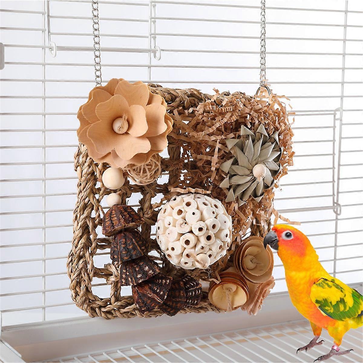Bird Toys, Parakeet Toys Bird Foraging Toys Grass Mat Climbing Wall for ...