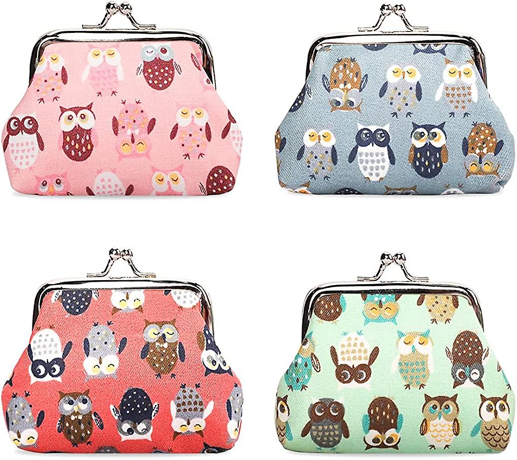 4pcs Cute Coin Purse Vintage Owl Change Purse Clasp Small Wallet Coin ...