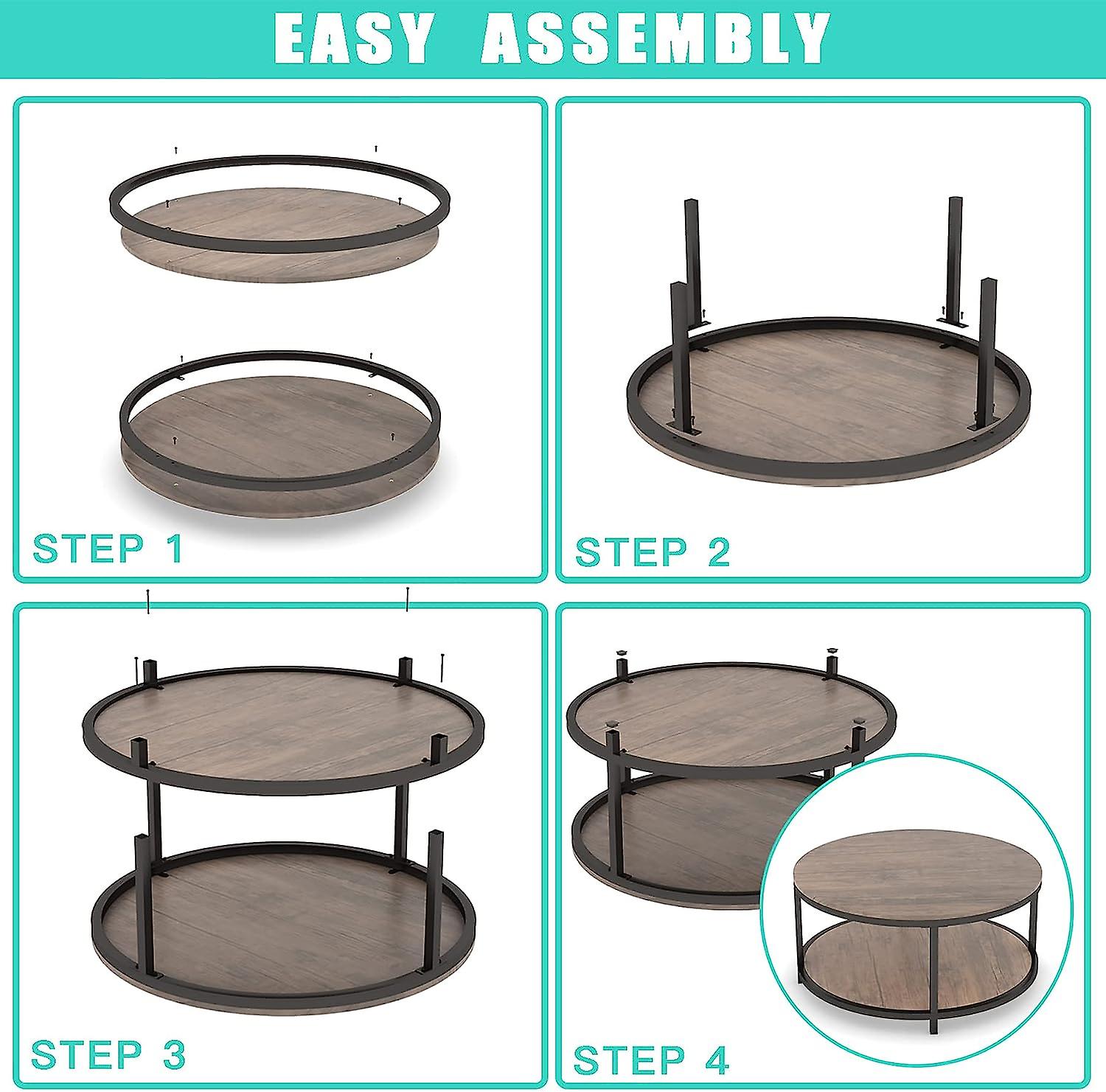 36 inches Round Coffee Table, Rustic Wooden Surface Top & Sturdy Metal ...