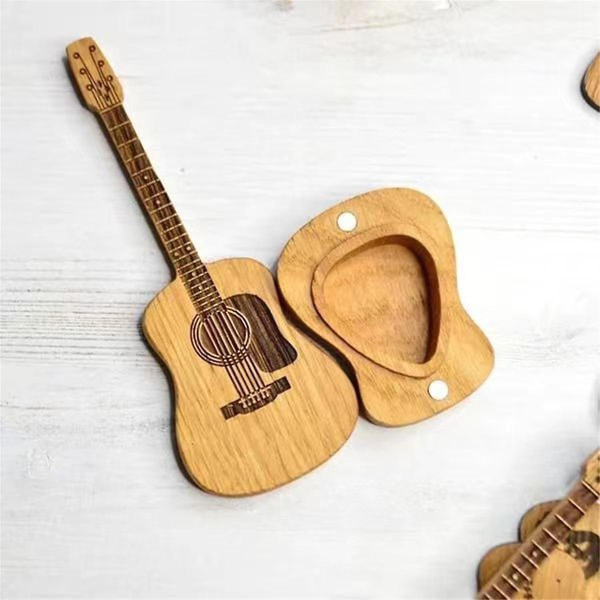 Wooden Acoustic Guitar Pick Box with Stand Portable Handcrafted Guitar ...