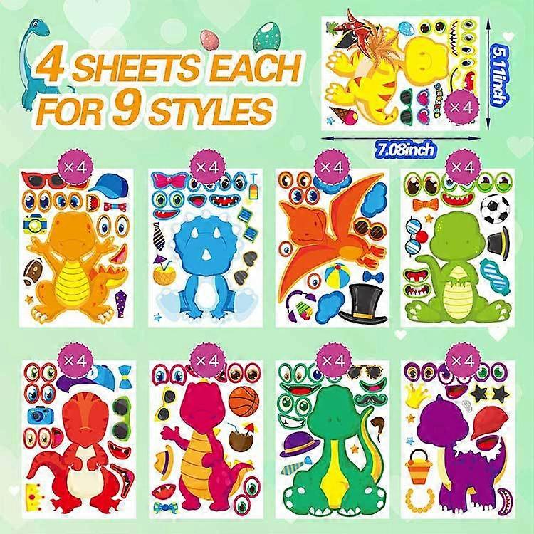 36 Sheet Dinosaur Stickers, Make Your Own Dinosaur Stickers for ...
