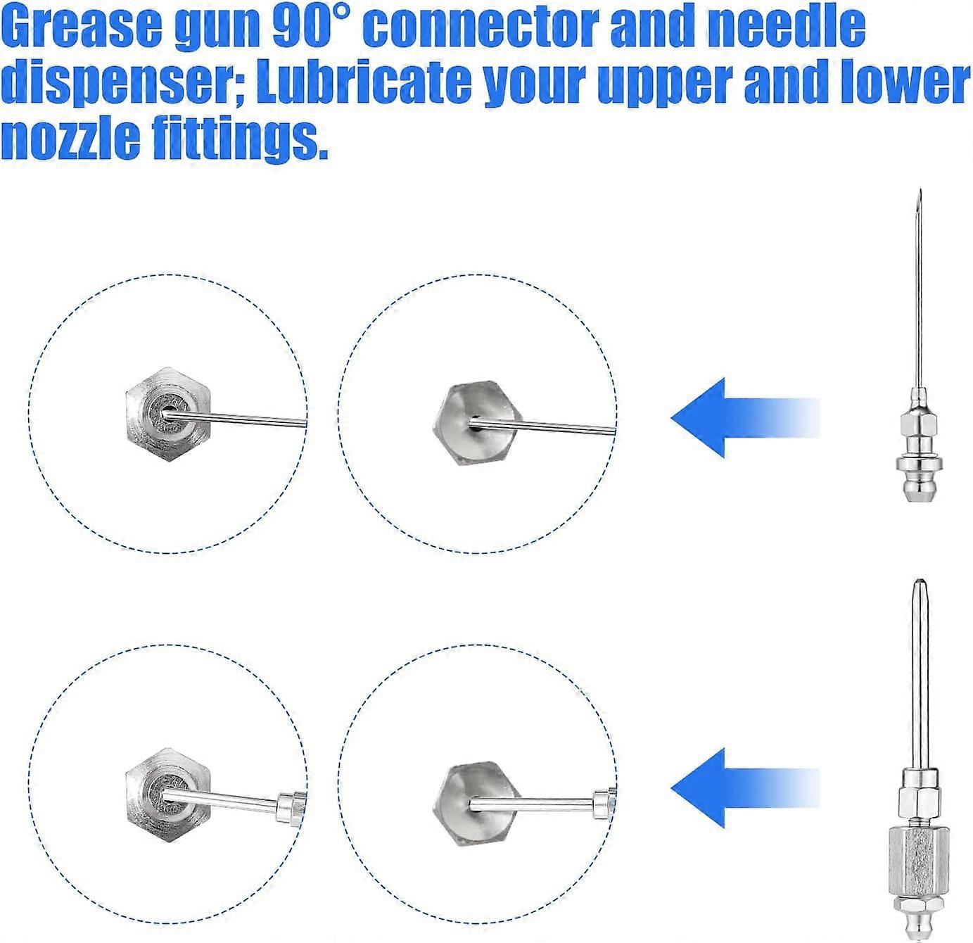 3pcs 90 Degree Needle Grease Fitting Nozzle & Grease Gun Needle Adapter ...